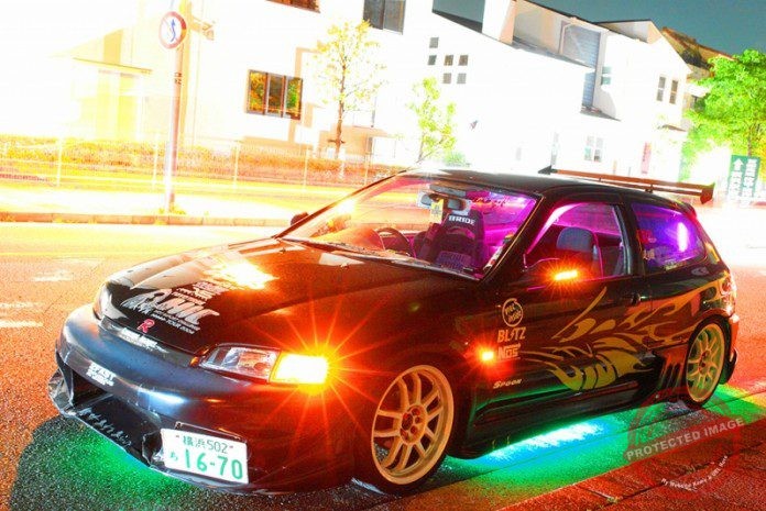 HONDA Civic 5th EG Spokon style black color lighting at Minatomirai - JAP SPIRIT