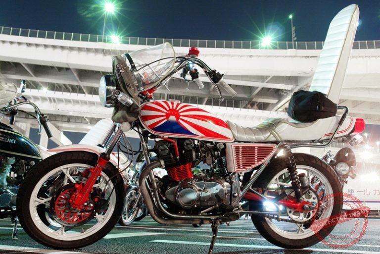 SUZUKI GS400 Kyushakai white & red Mt.Fuji & sun mongolian screen ...