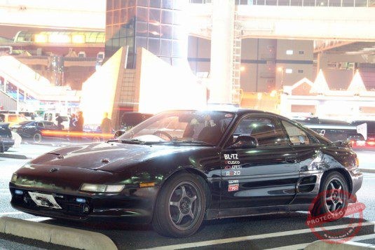 TOYOTA MR2 SW20 Hashiriya style black color with GT wing at Daikoku PA ...