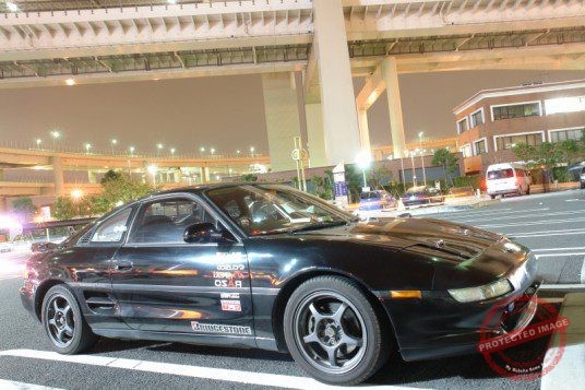 TOYOTA MR2 SW20 Hashiriya style black color with GT wing at Daikoku PA ...